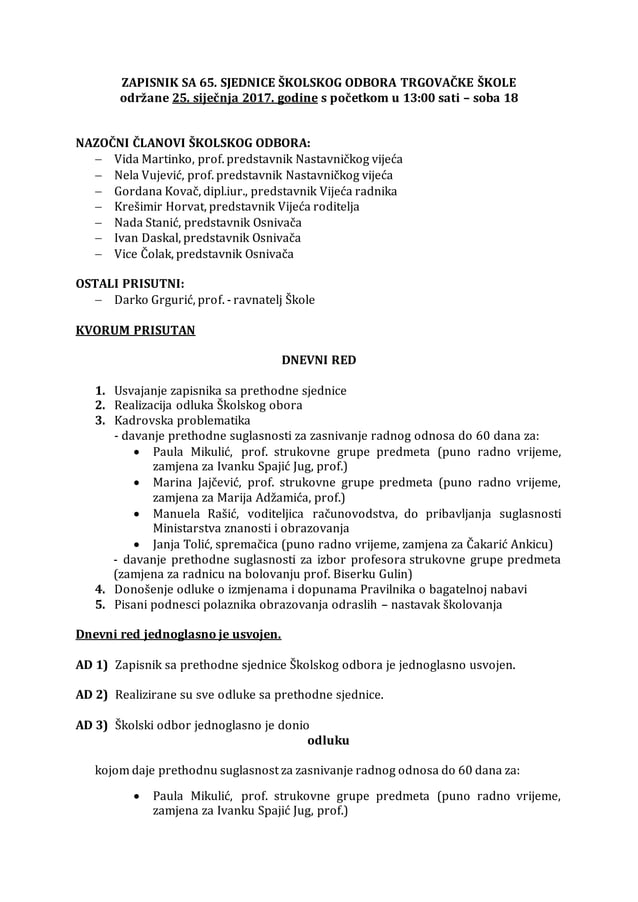 Zapisnik sa 65. sjednice | PDF