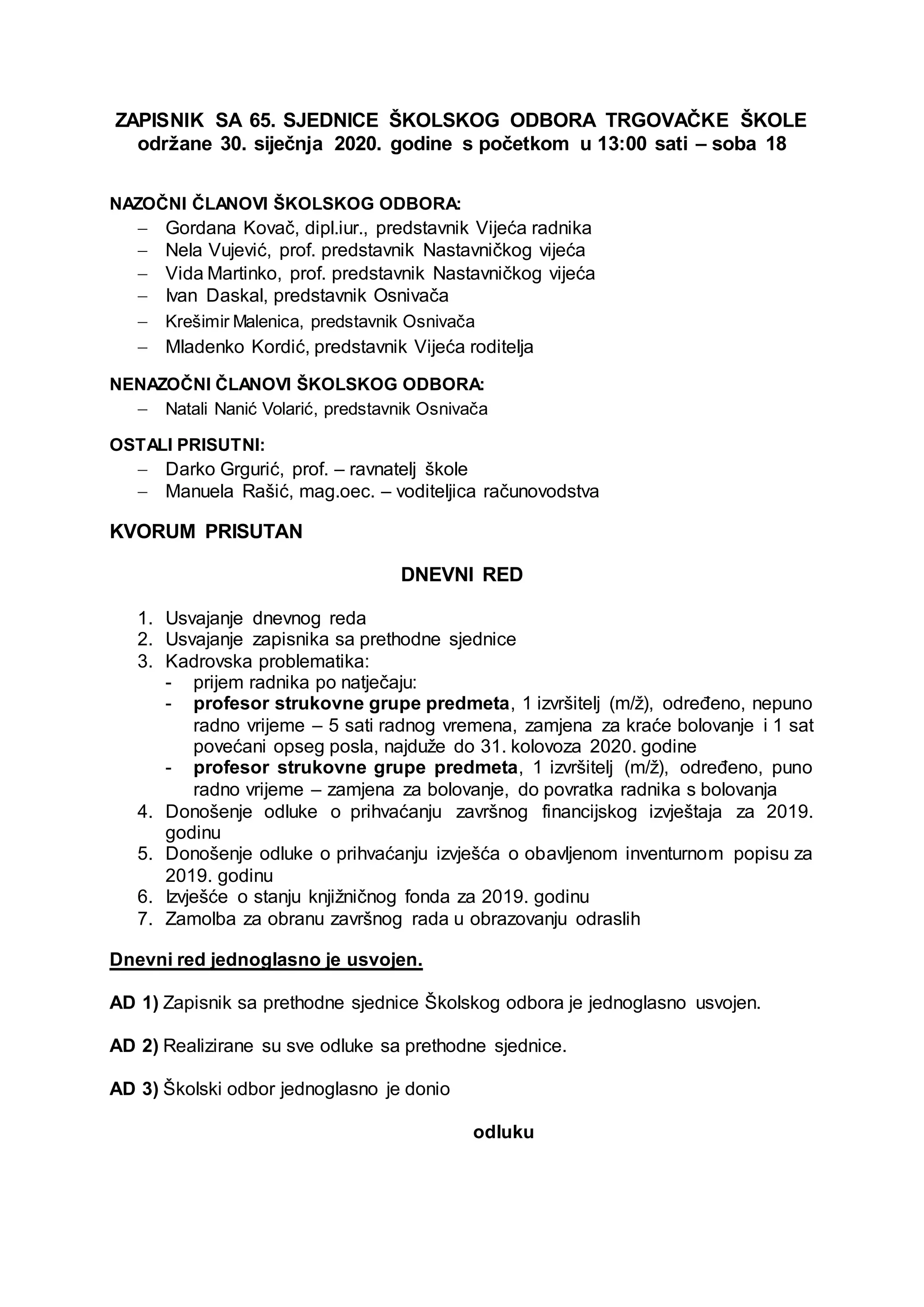 Zapisnik sa 65. sjednice - 2020. | DOCX