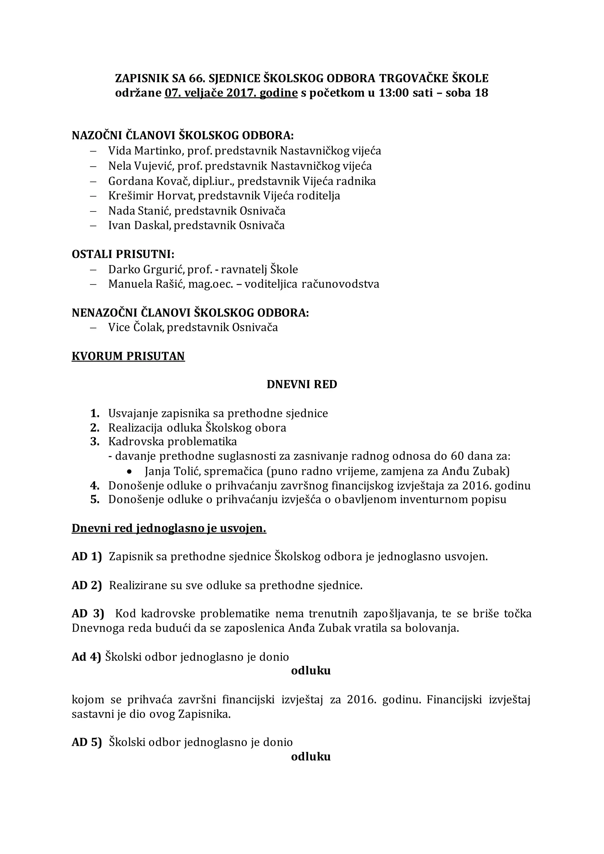 Zapisnik sa 66. sjednice | PDF