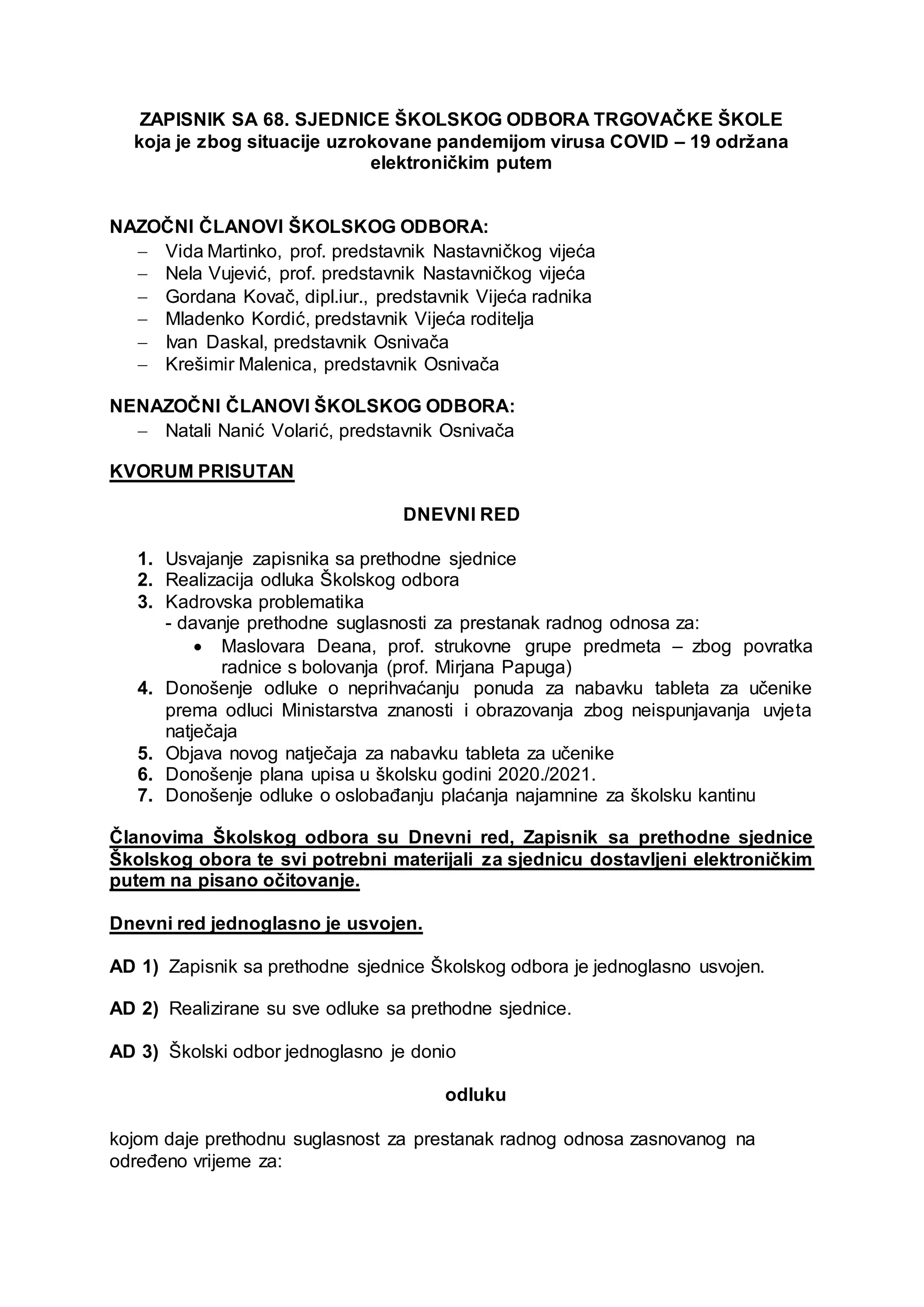 Zapisnik sa 68. sjednice - 2020. | PDF