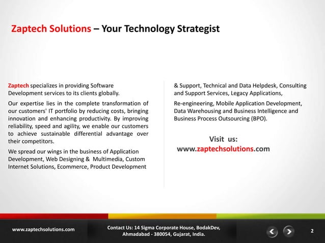 Zaptech Solutions Company Profile | PPTX