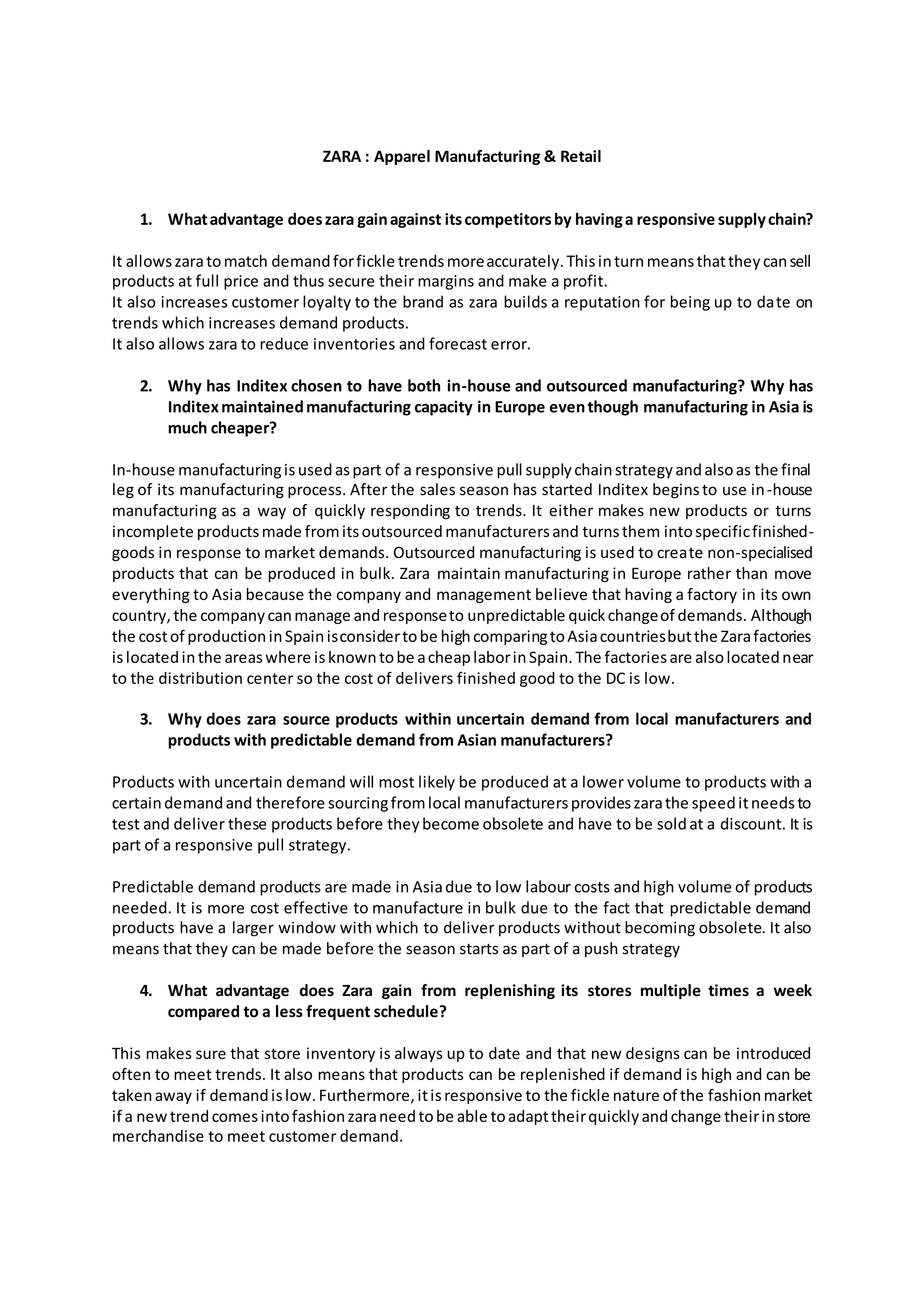 Zara apparel manufacturing & Amazon online | DOCX