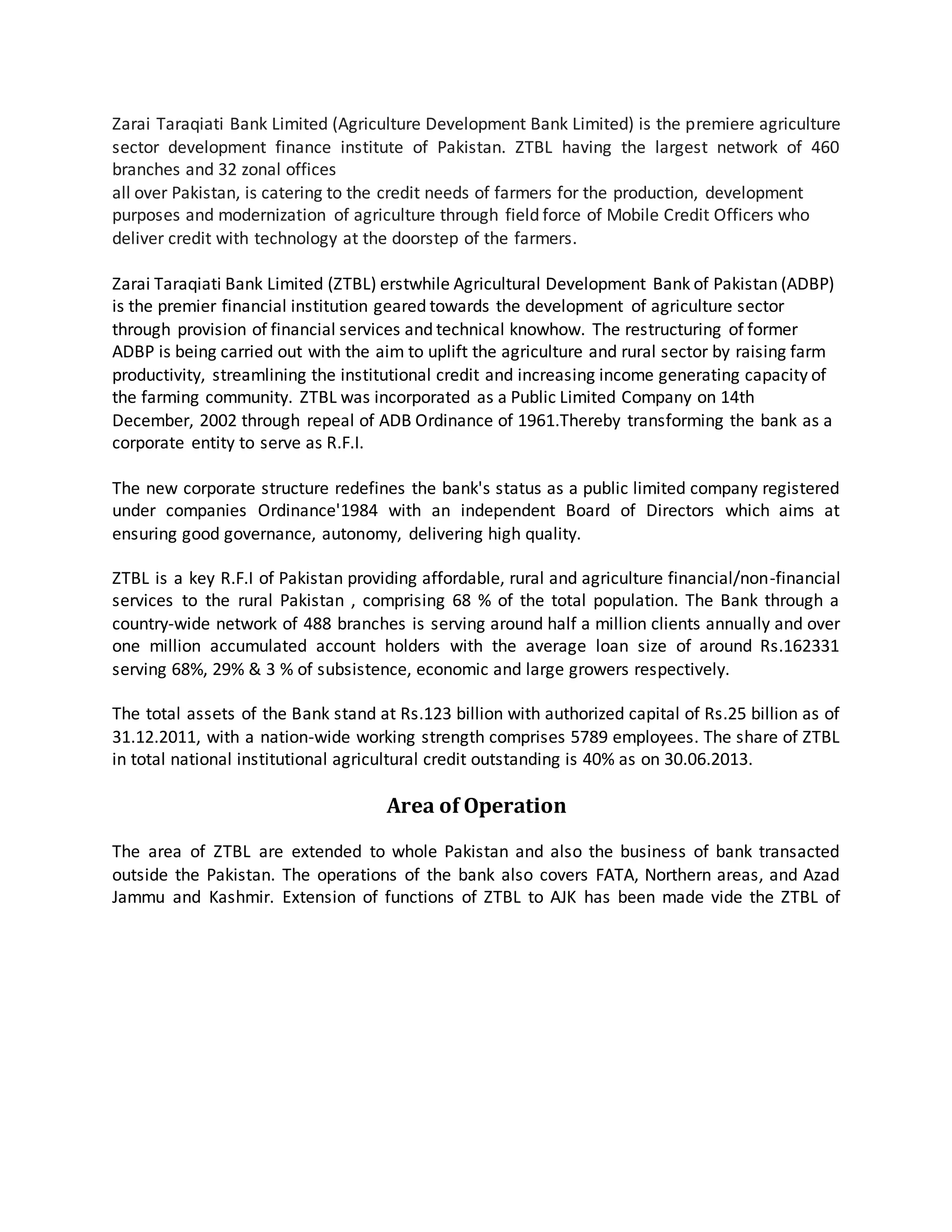Zarai taraqiati bank ltd. | DOCX