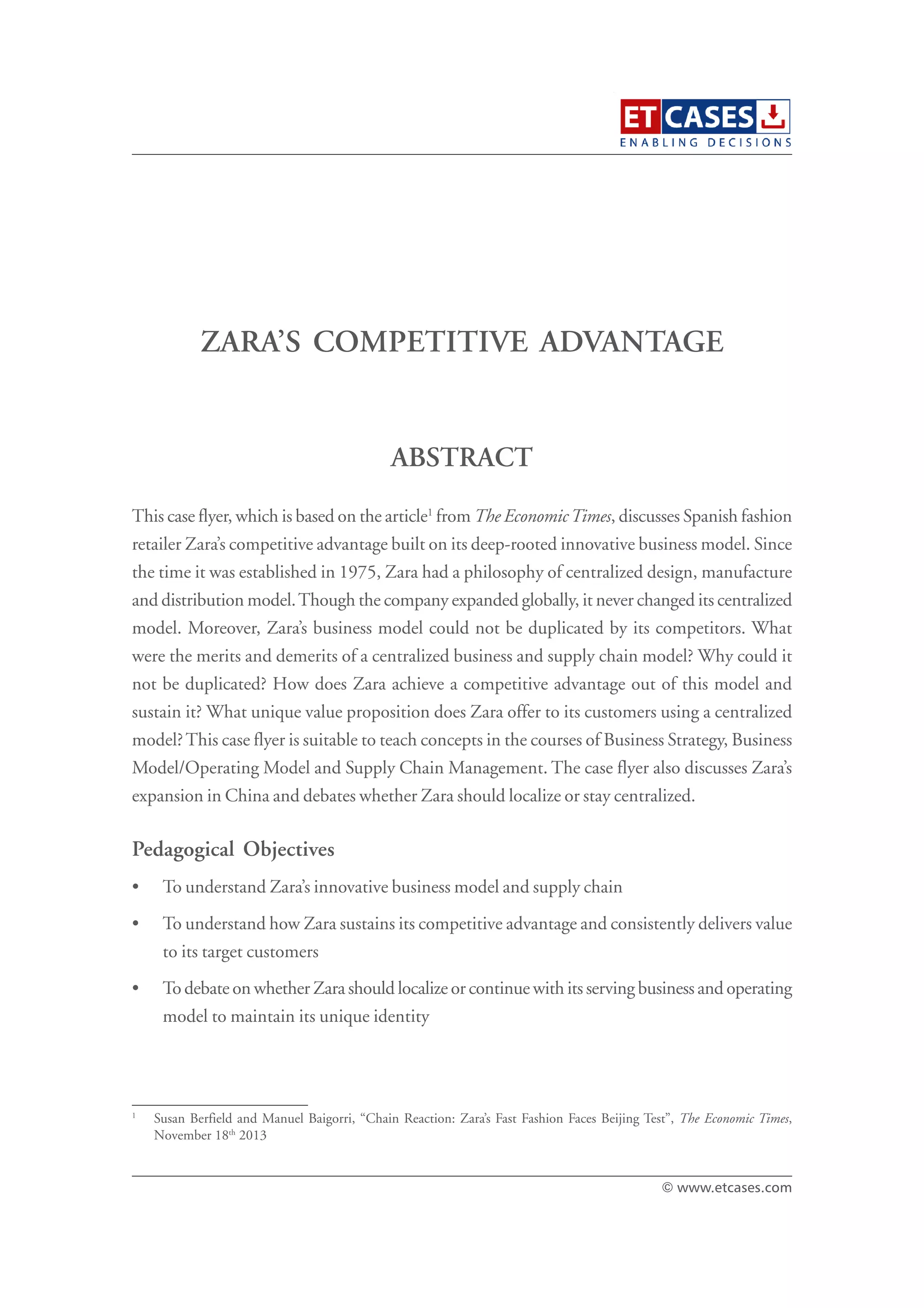 Zara’s competitive advantage | PDF