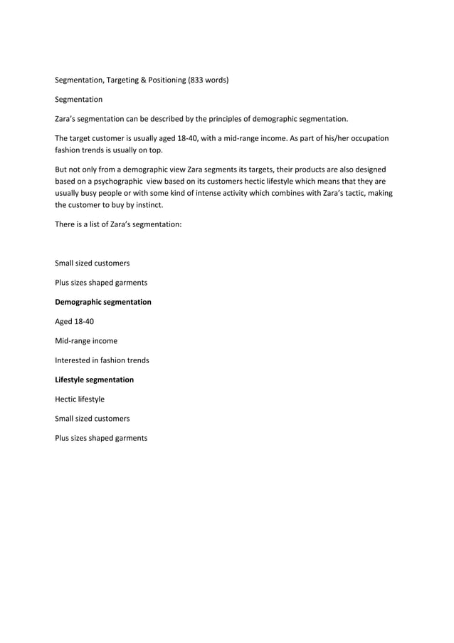 Zara segmentation by | DOC | Apparel Industry | Industries