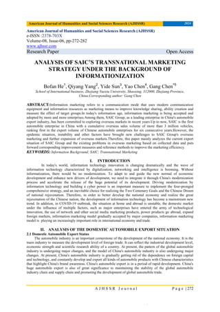ANALYSIS OF SAIC’S TRANSNATIONAL MARKETING STRATEGY UNDER THE BACKGROUND OF INFORMATIONIZATION ...