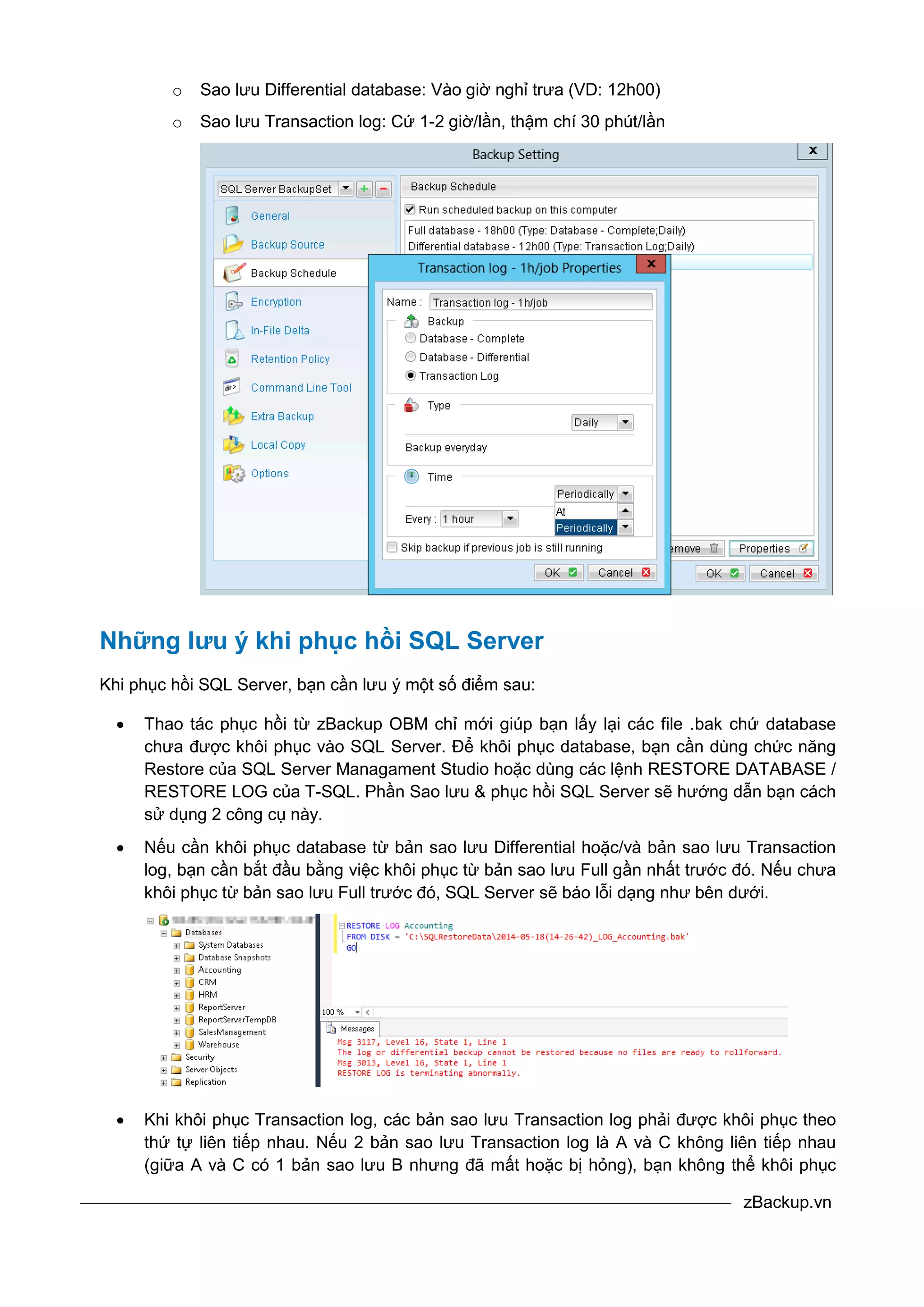 Sao lưu & phục hồi database SQL Server | zBackup.vn