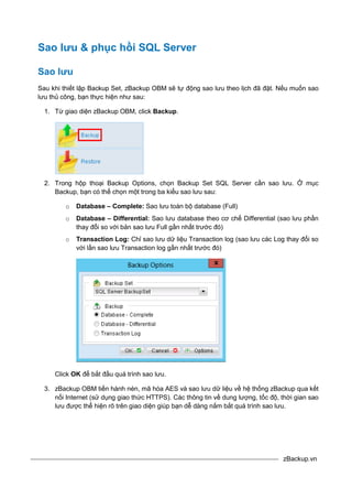 Sao lưu & phục hồi database SQL Server | zBackup.vn