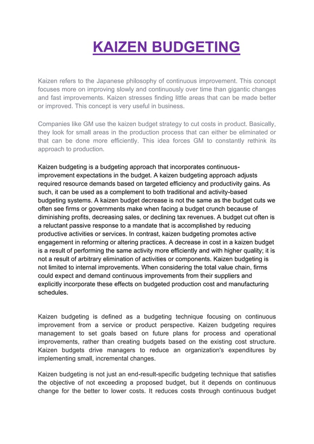 zero based budgeting & kaizen budgeting | PDF