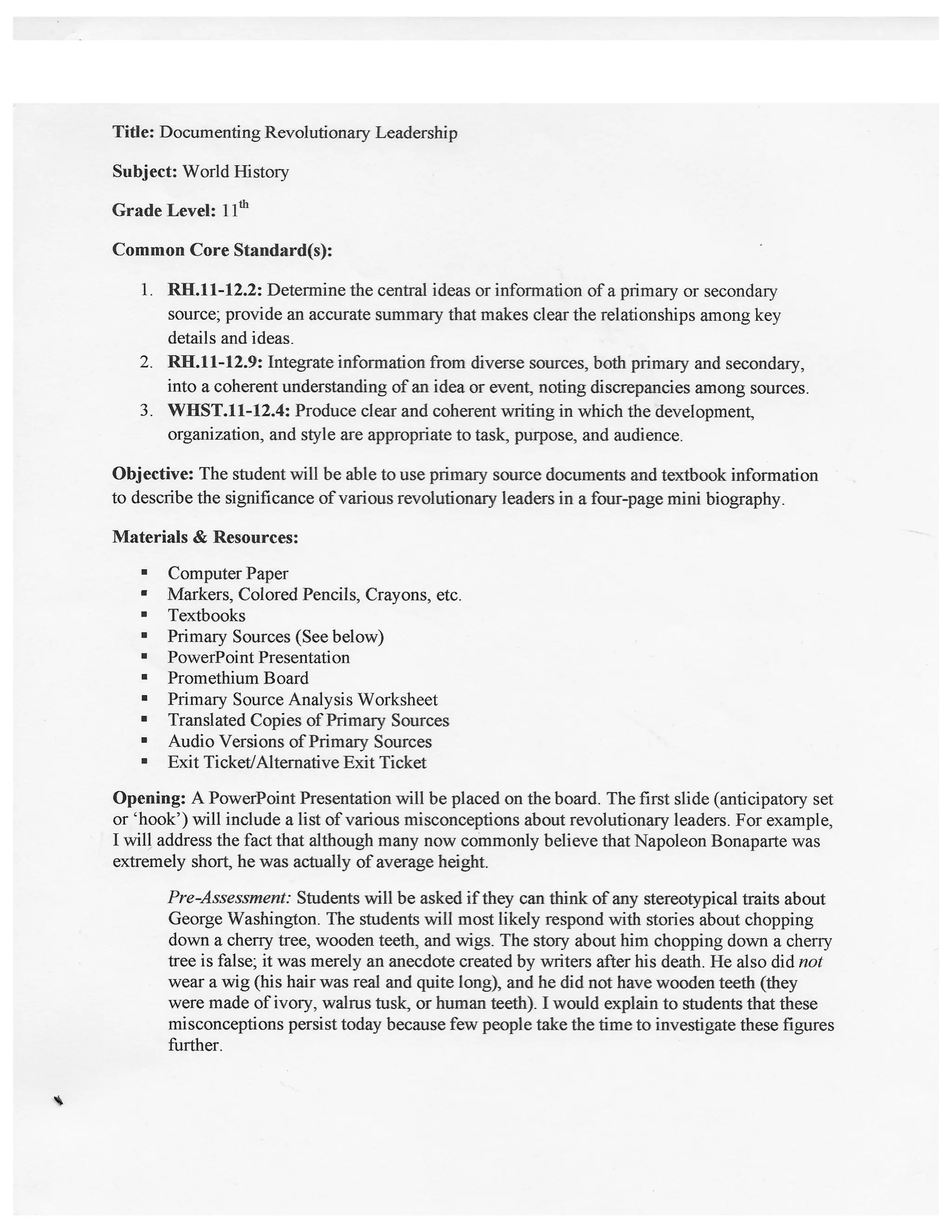 Revolutionary Leadership Lesson Plan | PDF | Education industry ...