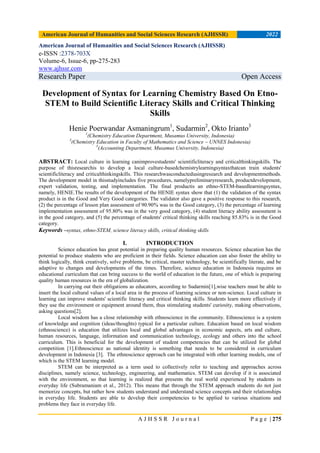 Development of Syntax for Learning Chemistry Based On EtnoSTEM to Build ...