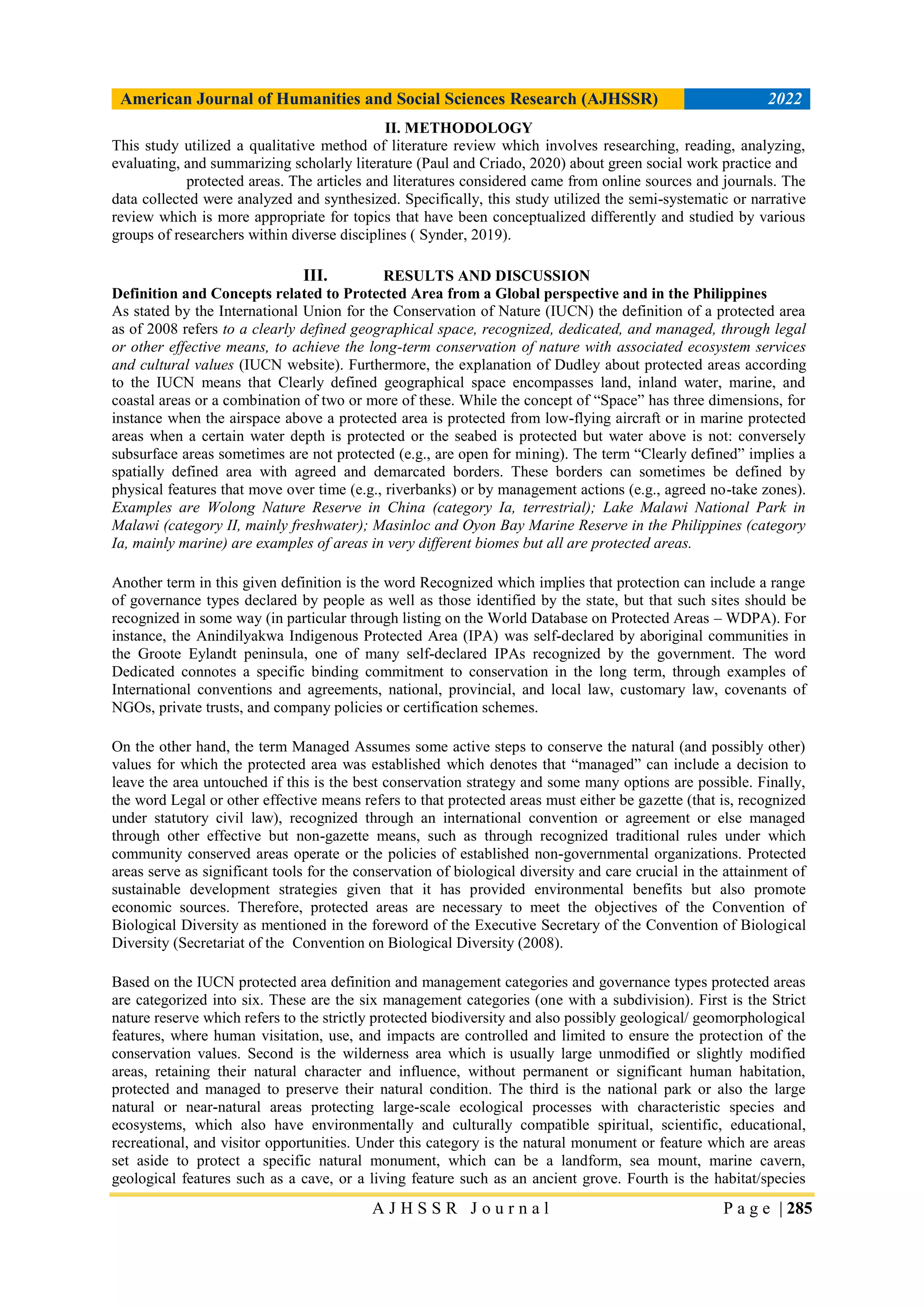 The Practice of Green Social Work in the Context of Protected Areas in ...