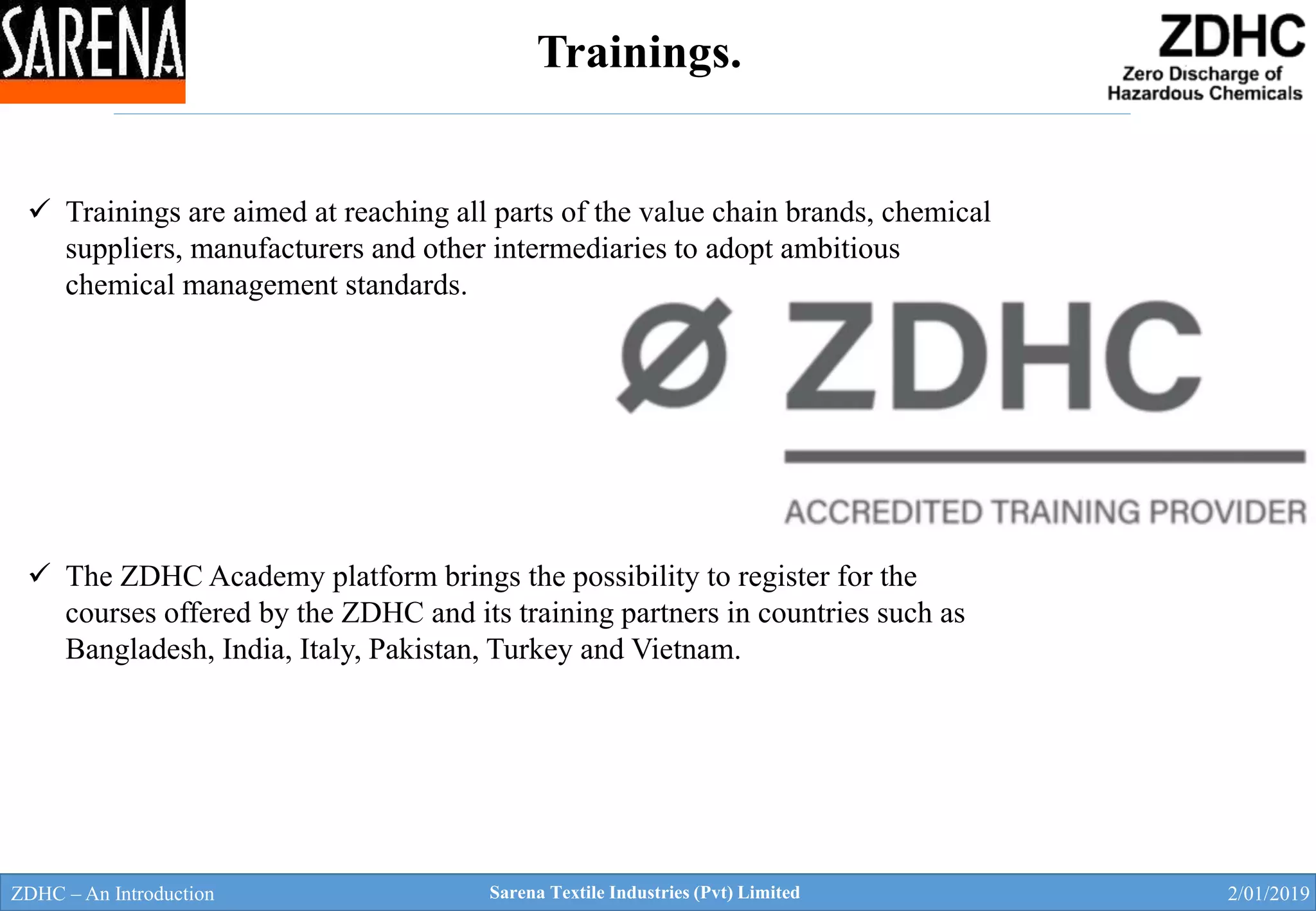 ZDHC - An Overview at Sarena Textile Industries | PPTX