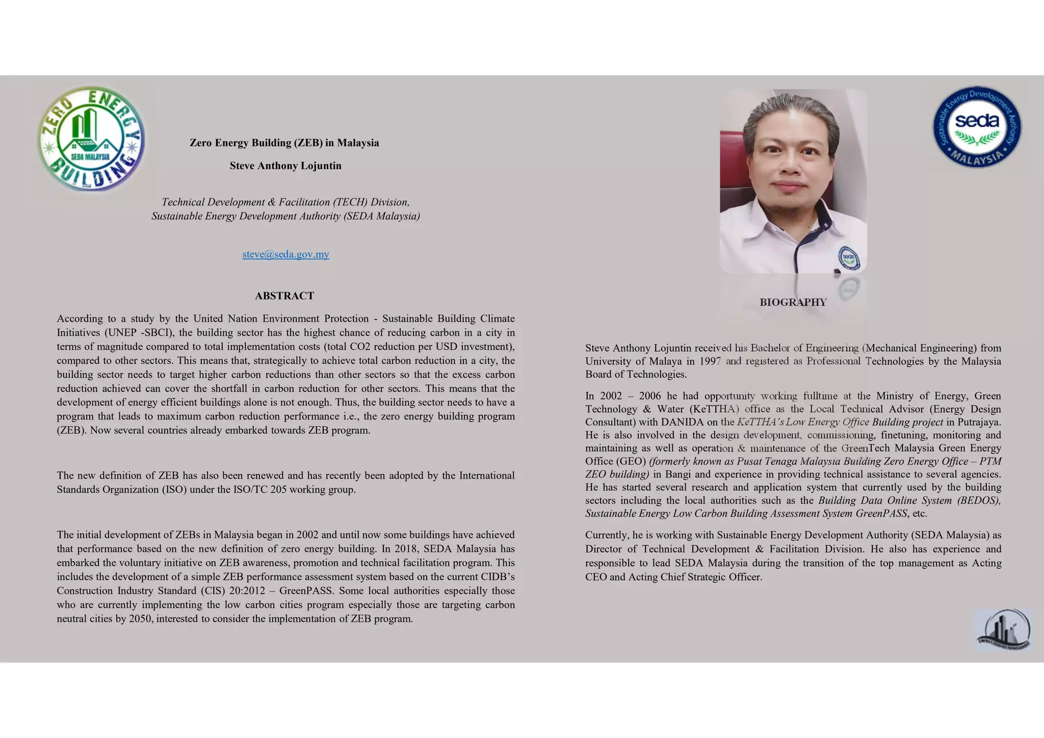 Zero Energy Building Development in Malaysia (9th SERI - UKM) | PDF