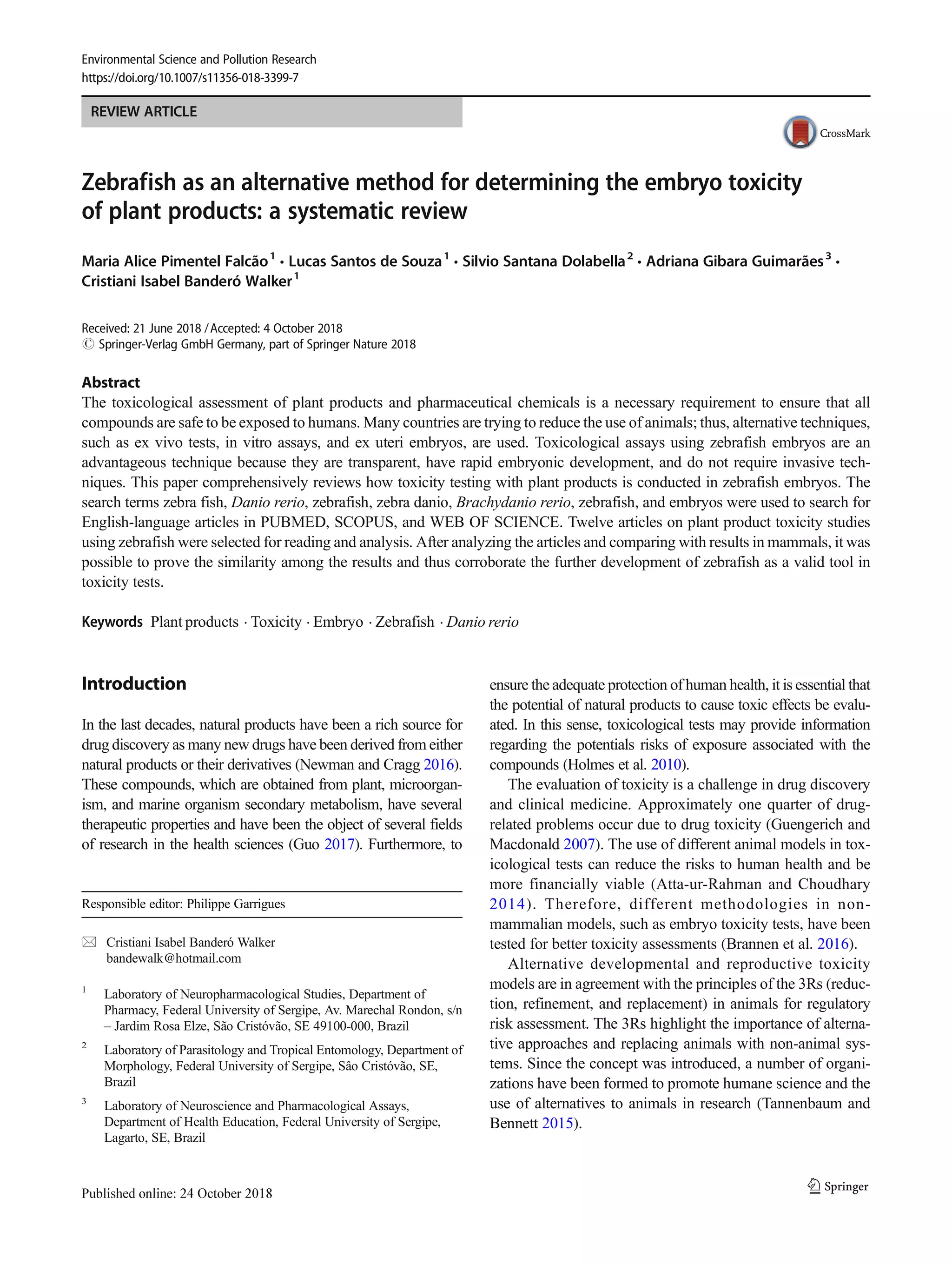 Zebrafish as an alternative method for determining the embryo toxicity ...