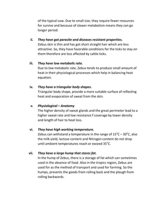 CHARACTERISTICS OF Zebu | PDF