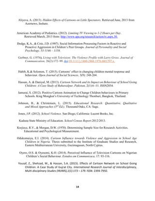 Zee 1. INFLUENCE OF ANIMATION CARTOONS ON AGRESSIVE BEHAV..docx | Home ...