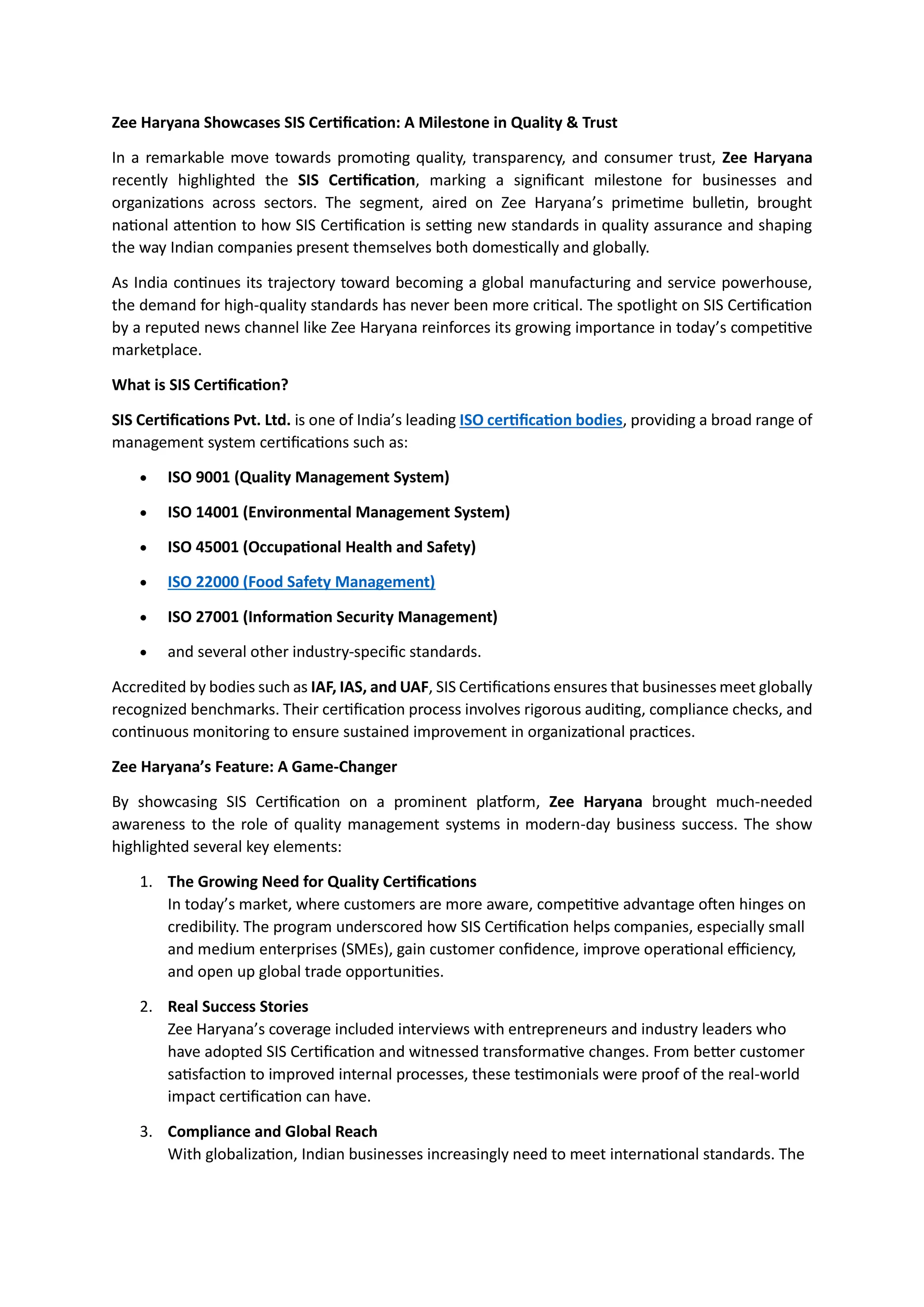 Zee Haryana Showcases SIS Certification.pdf