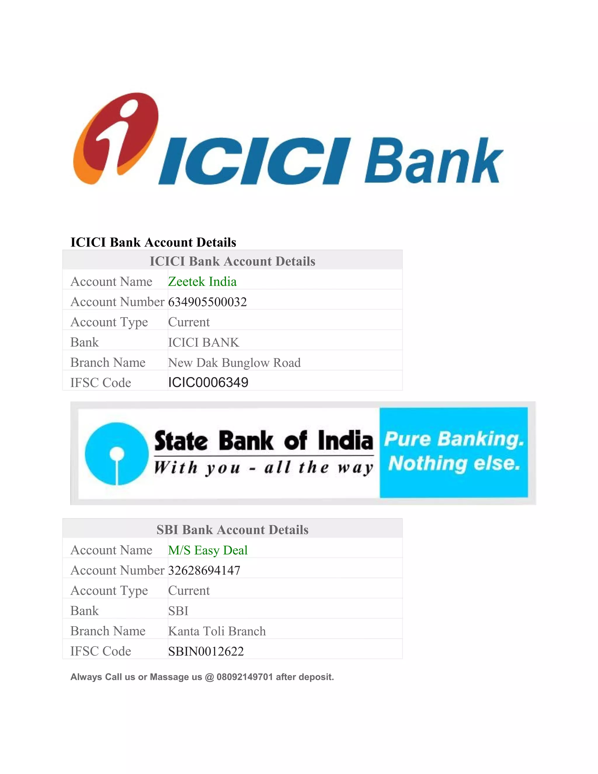 Zeetek bank details | DOC
