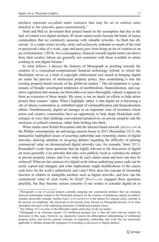 Digital Art as ‘Monetised Graphics’: Enforcing Intellectual Property on the Blockchain. Martin ...