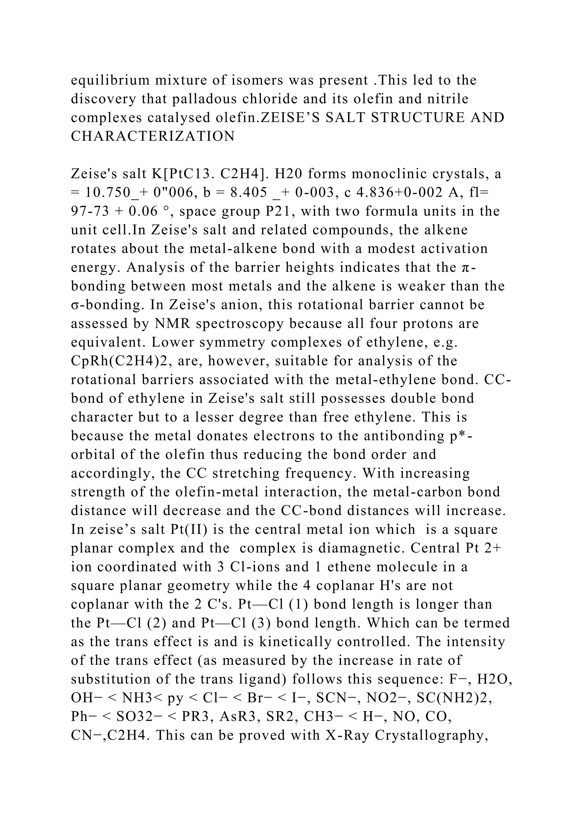 ZEISES SALT - KPtCl3(C 2 H 4) Paper #3November 18,.docx