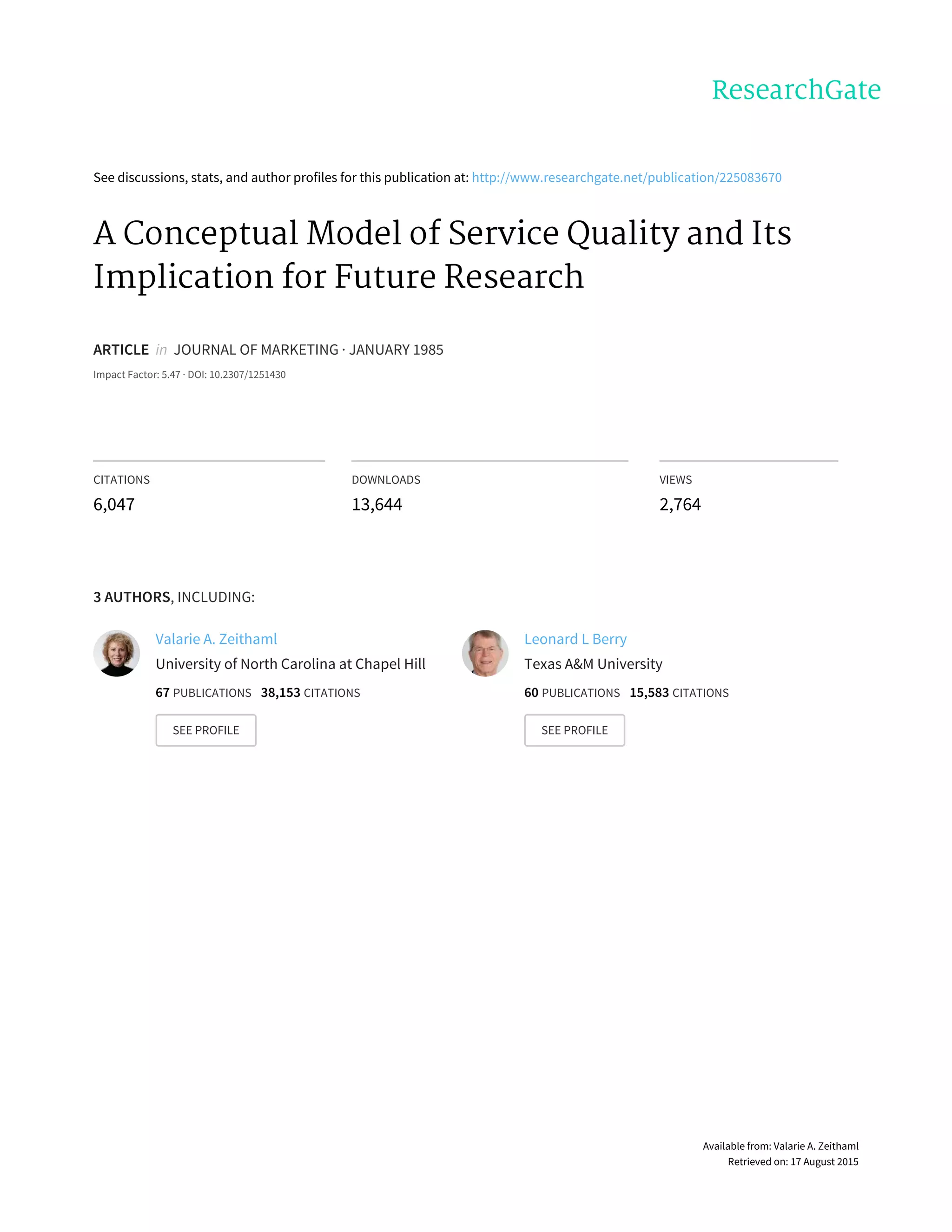 Zeithaml85 conceptualmodel | PDF