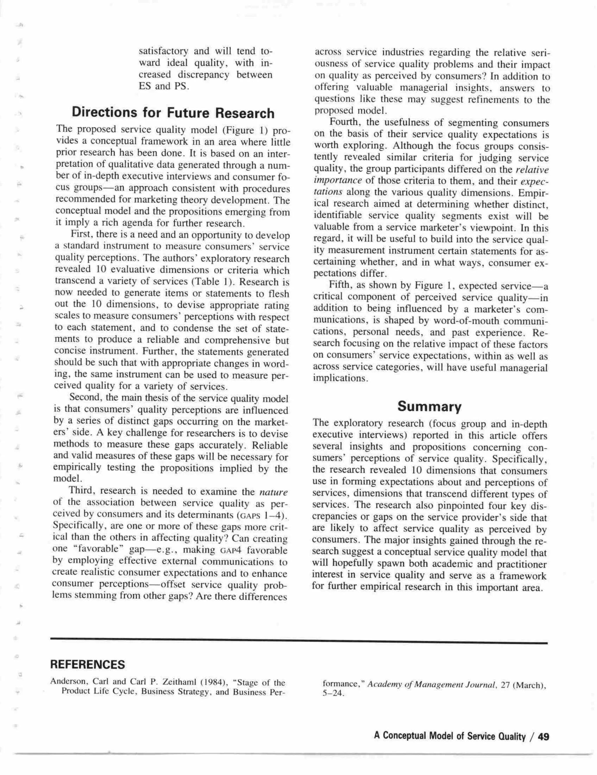 Zeithaml85 conceptualmodel | PDF