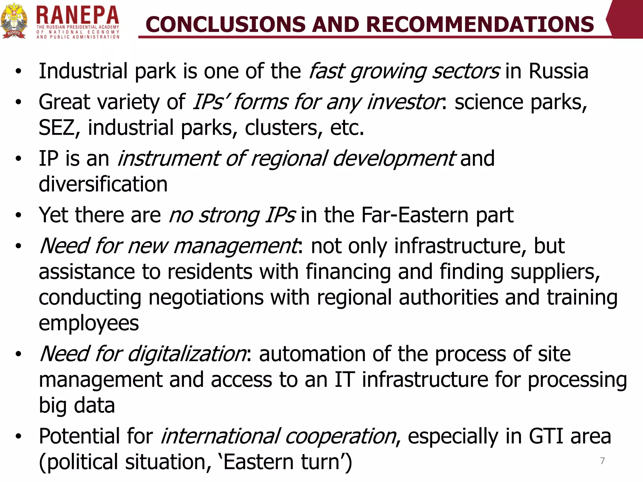 Zemtsov S. Industrial parks in Russia | PPT