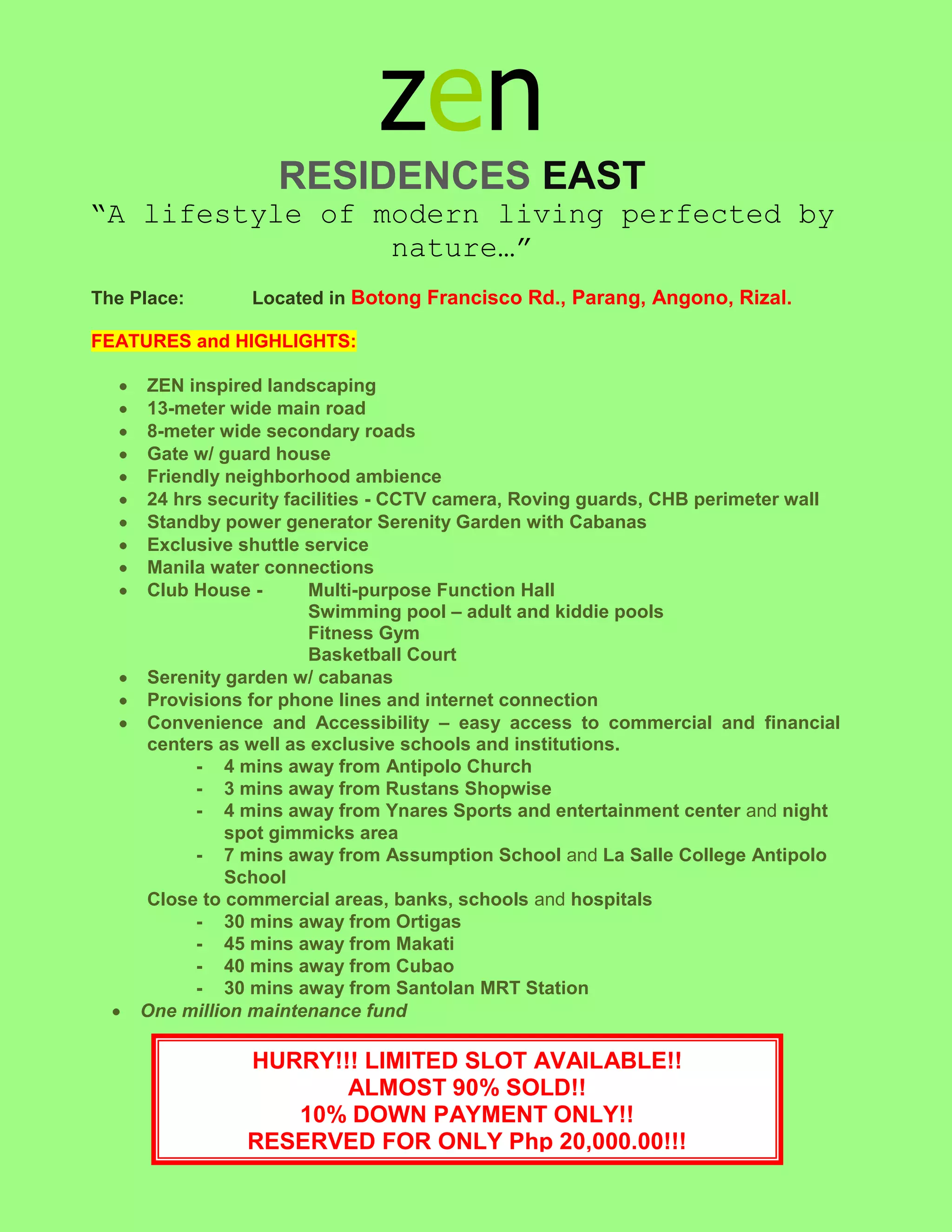 Zen Residences East | DOCX