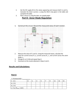 Zener Diode Characteristics Experiment