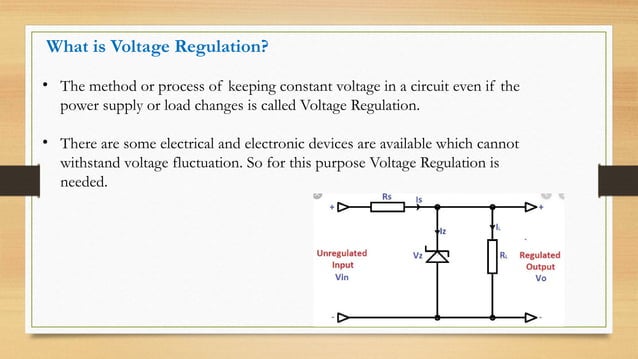 Zener diode as a Voltage Regulator notes | PPTX