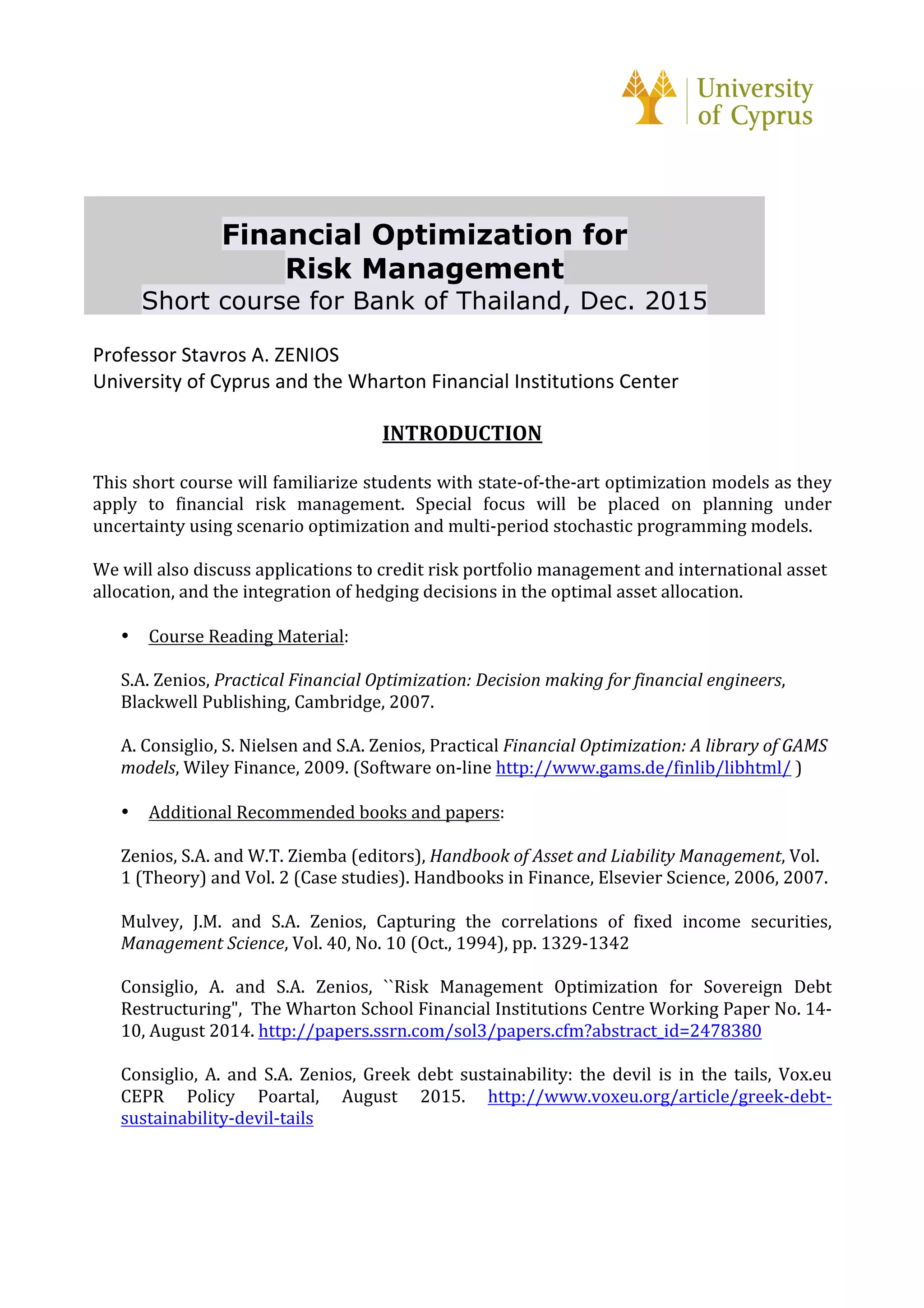 Financial Optimization for Risk Management | PDF