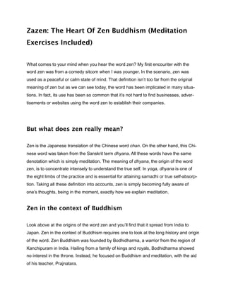 Zazen: The Heart Of Zen Buddhism (Meditation Exercises Included) | PDF