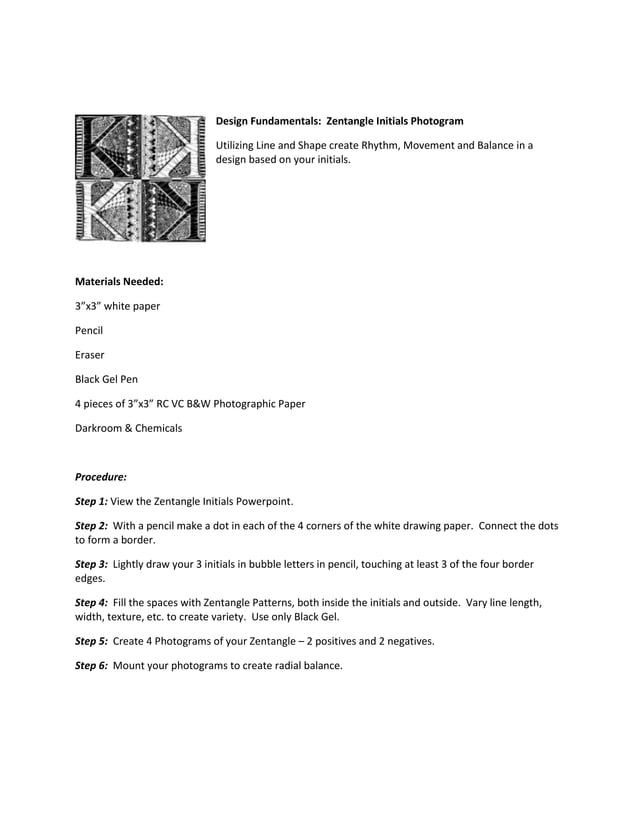 Zentangle initials handout | DOCX | Photography | Arts and Crafts