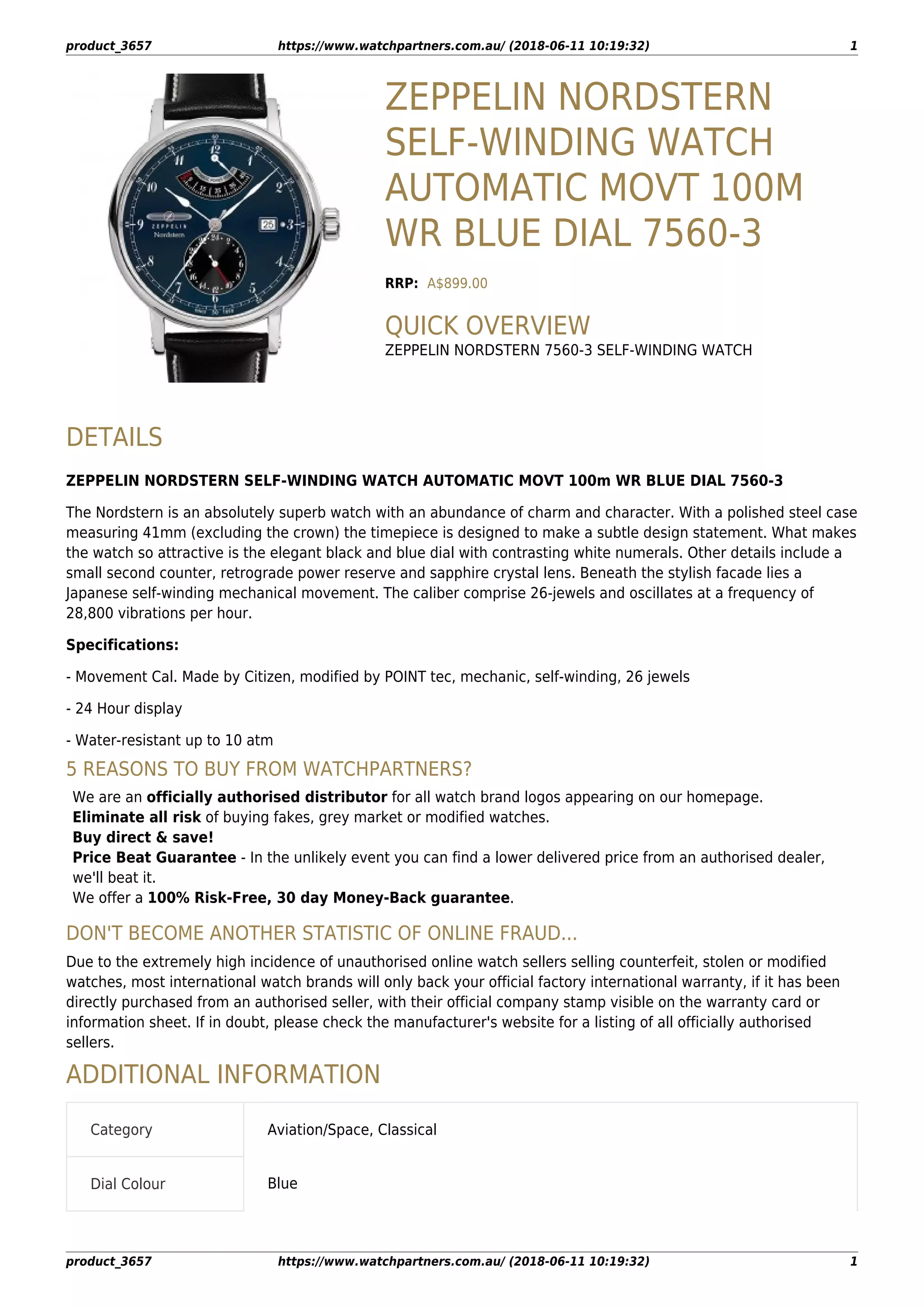 Zeppelin nordstern self winding watch automatic movt 100 m wr blue dial ...