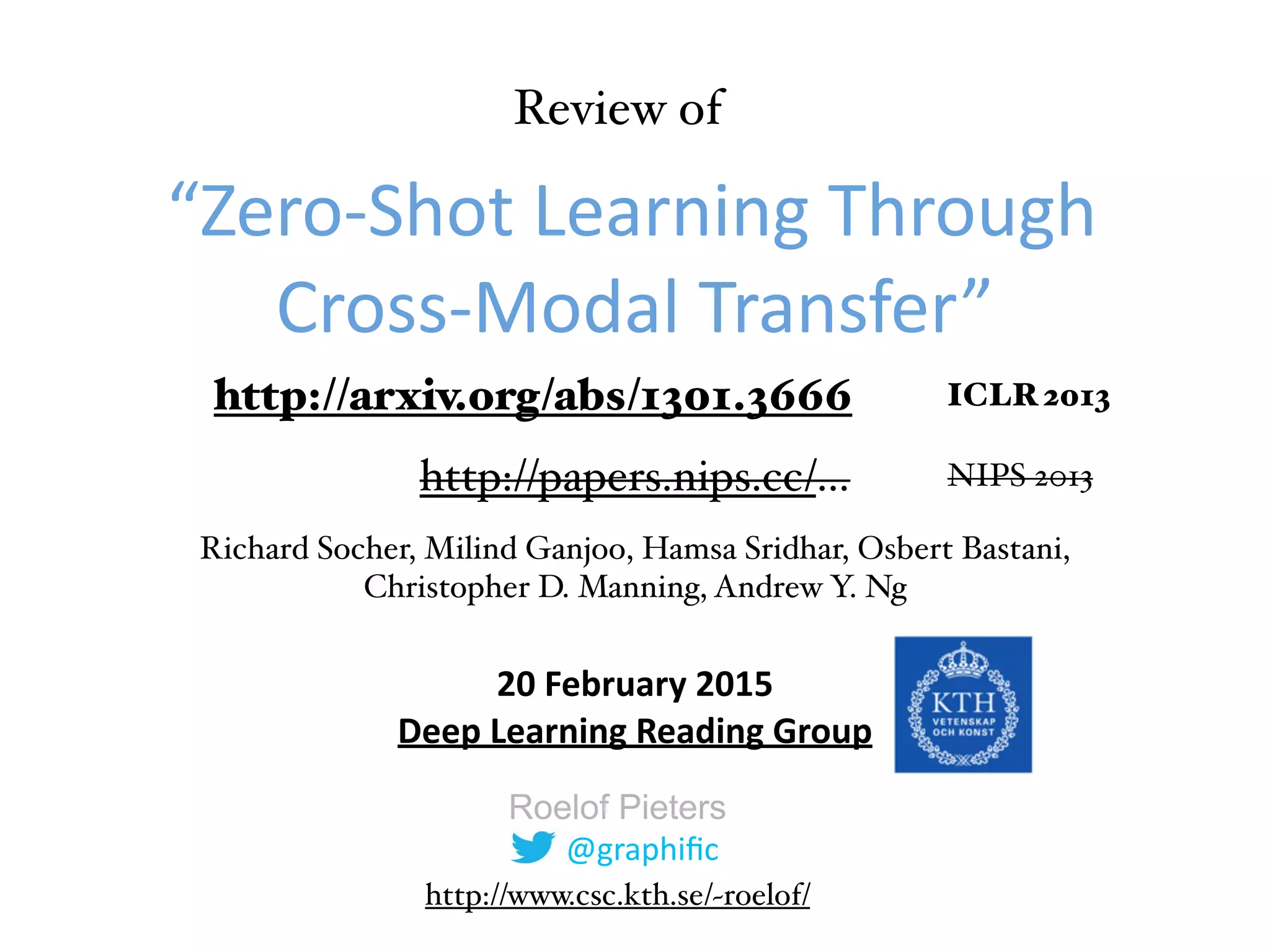 Zero shot learning through cross-modal transfer | PDF