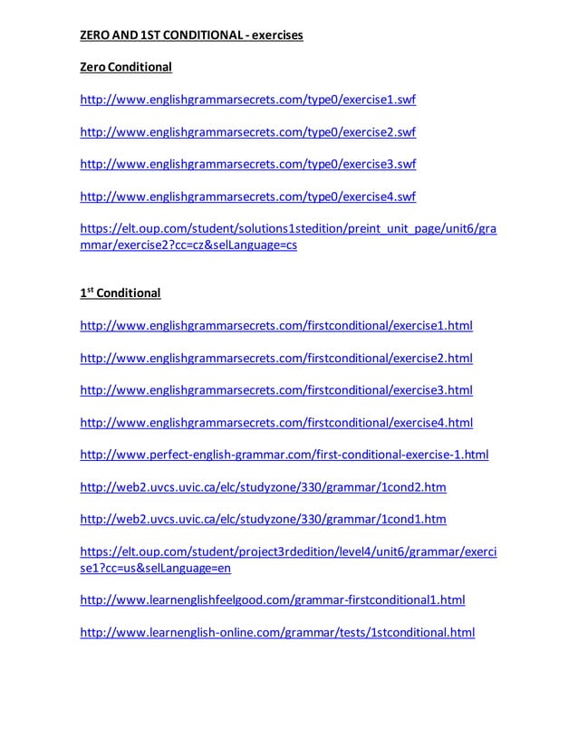 Zero and 1st conditionals: Exercises | DOCX