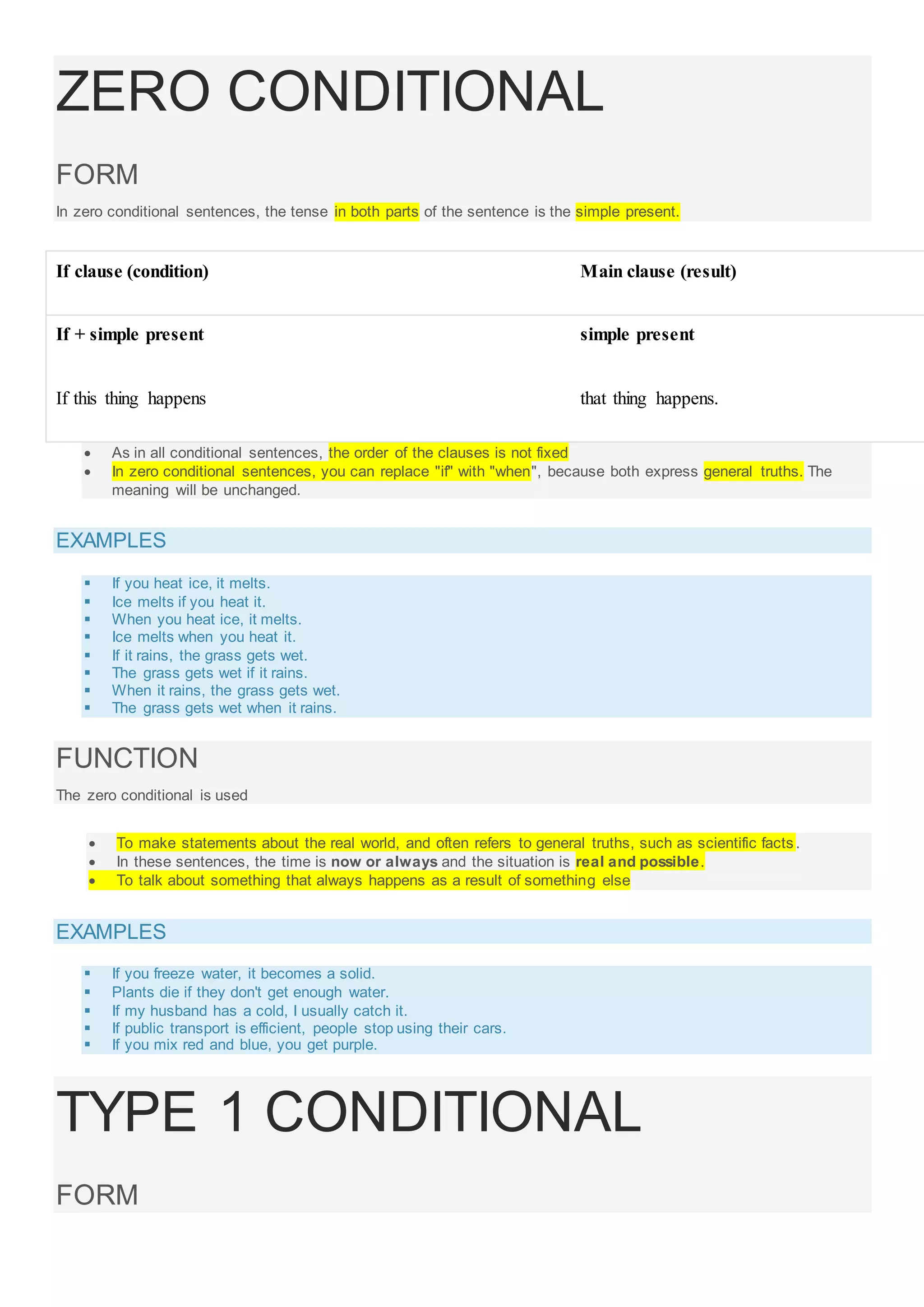 Zero and first conditional | PDF