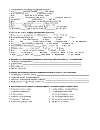 Zero and first conditional ii term 8 grade | DOCX