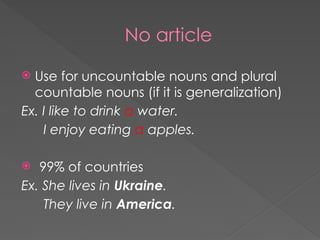 Zero article in the English language: including exceptions | PPT