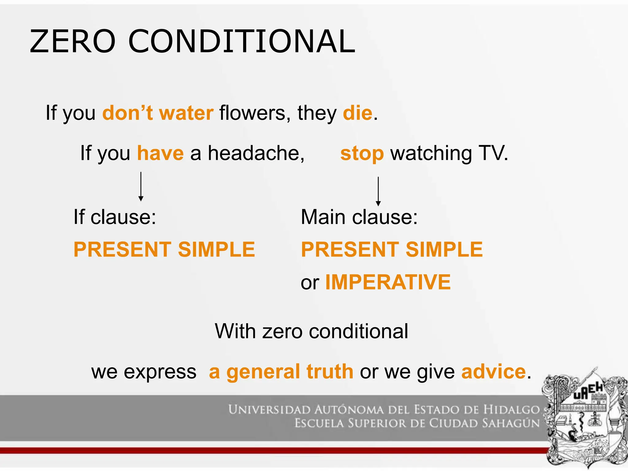 ZERO CONDITIONAL presentacion de ingles1 | PPT
