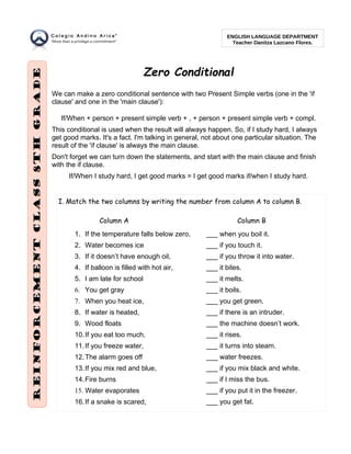 Zero conditional 8th grade | PDF