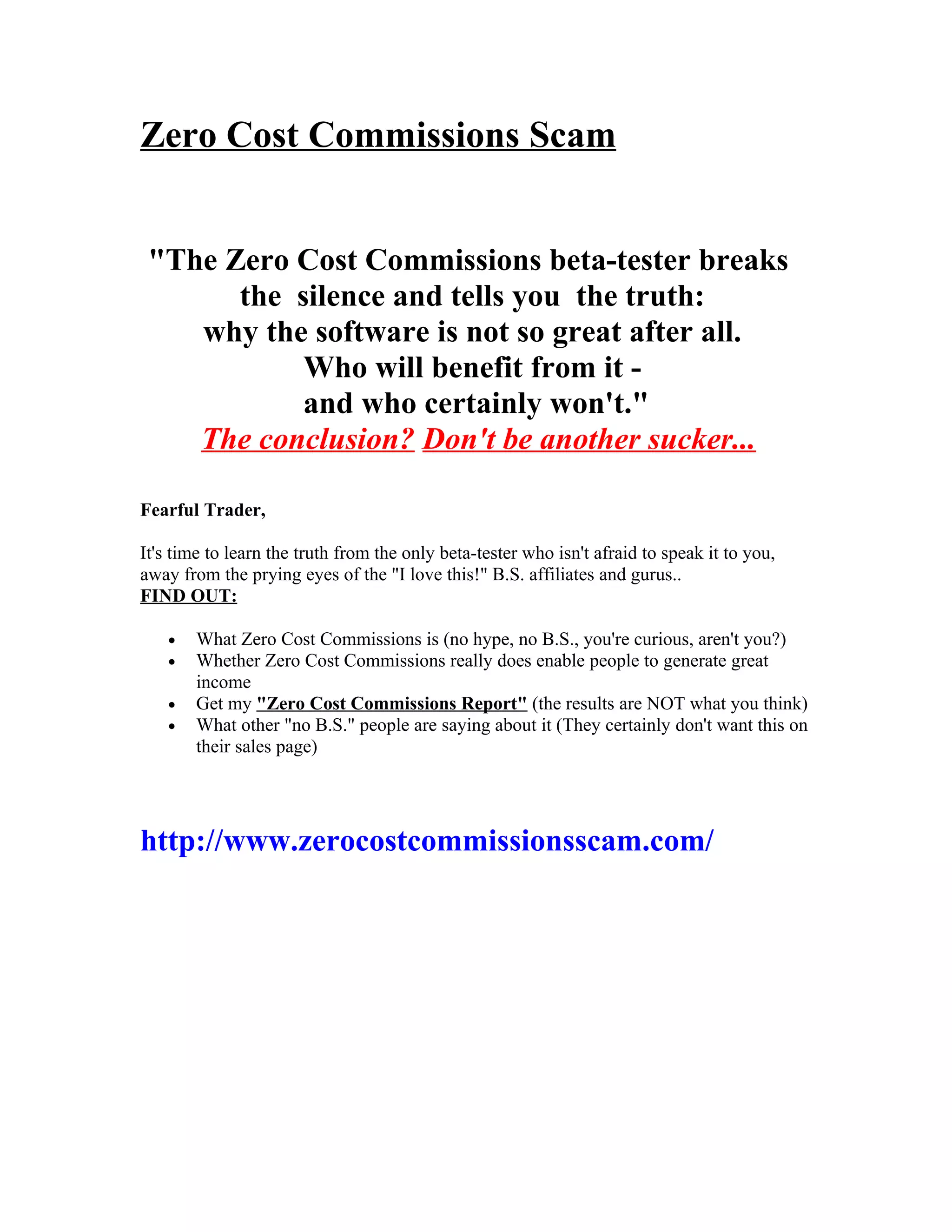 Zero Cost Commissions Scam | DOC