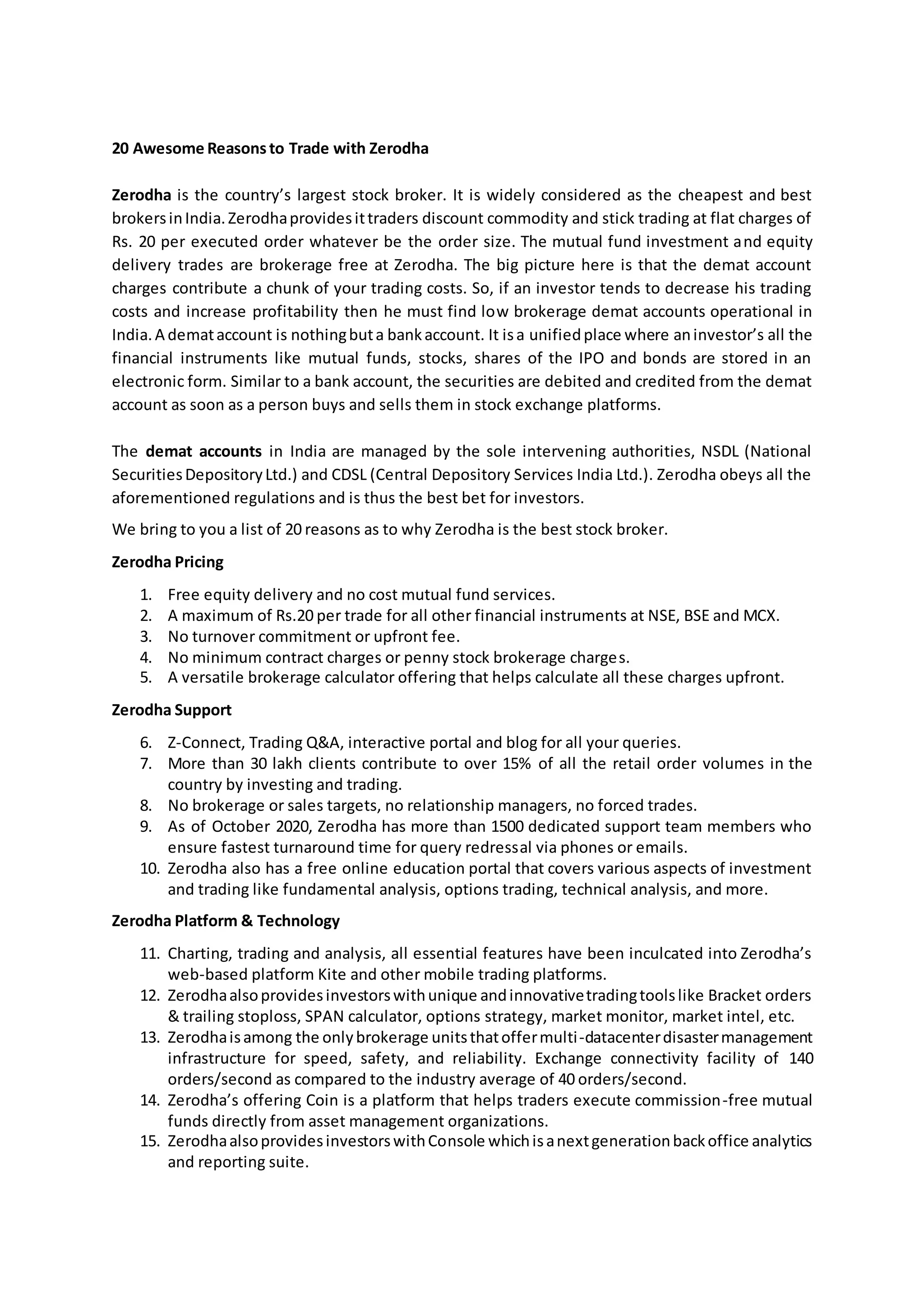 Zerodha Platform and Technology | DOCX