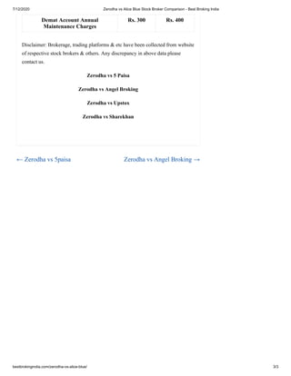 Zerodha vs alice blue stock broker comparison best broking india | PDF