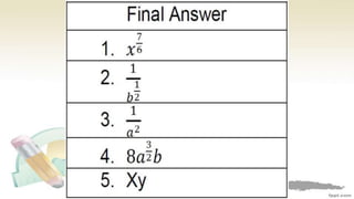 Zero exponents, negative integral exponents, rational | PPTX