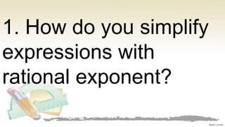 Zero exponents, negative integral exponents, rational | PPTX
