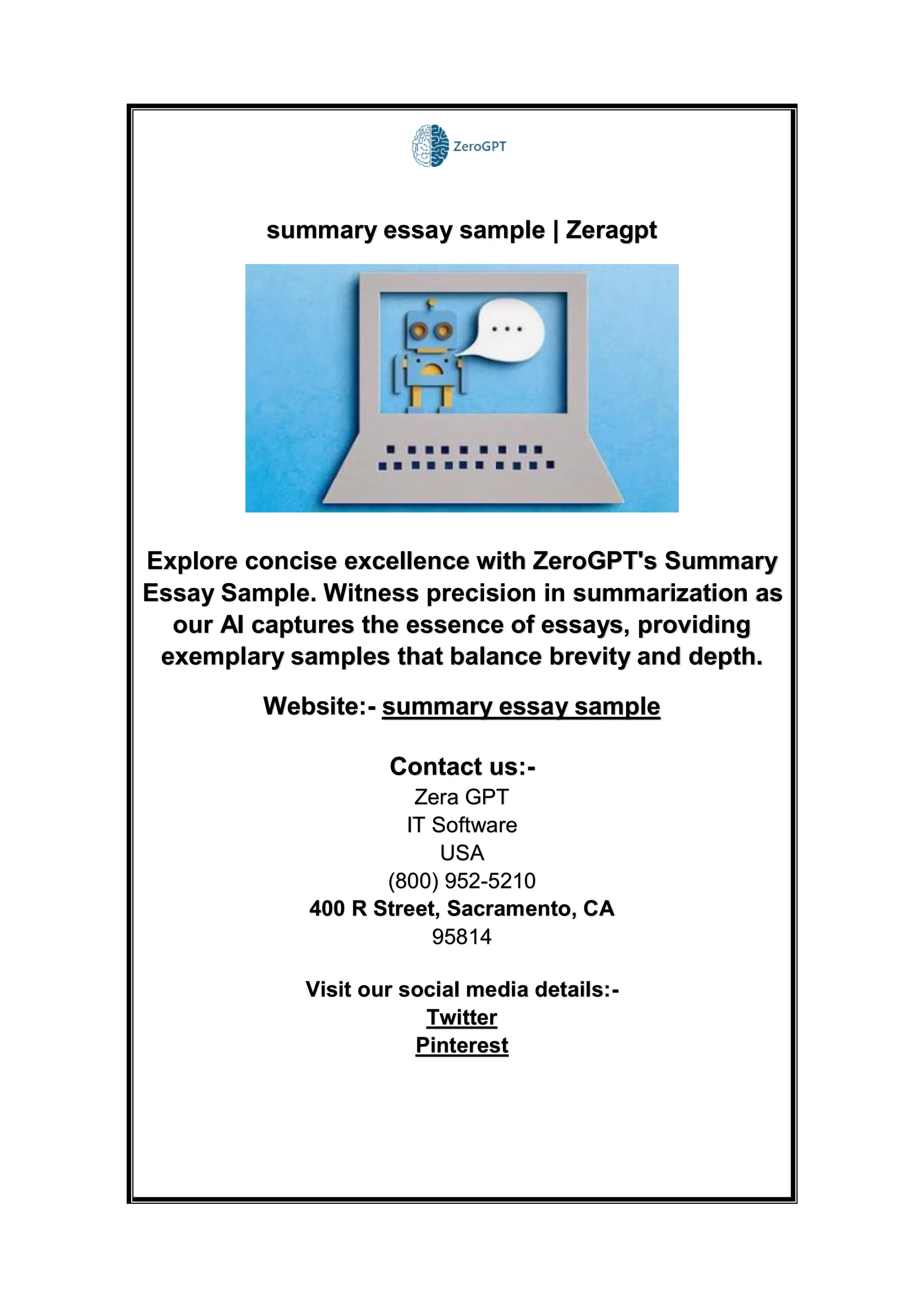 summary essay sample | Zeragpt | PDF