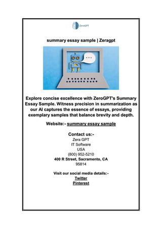 summary essay sample | Zeragpt | PDF