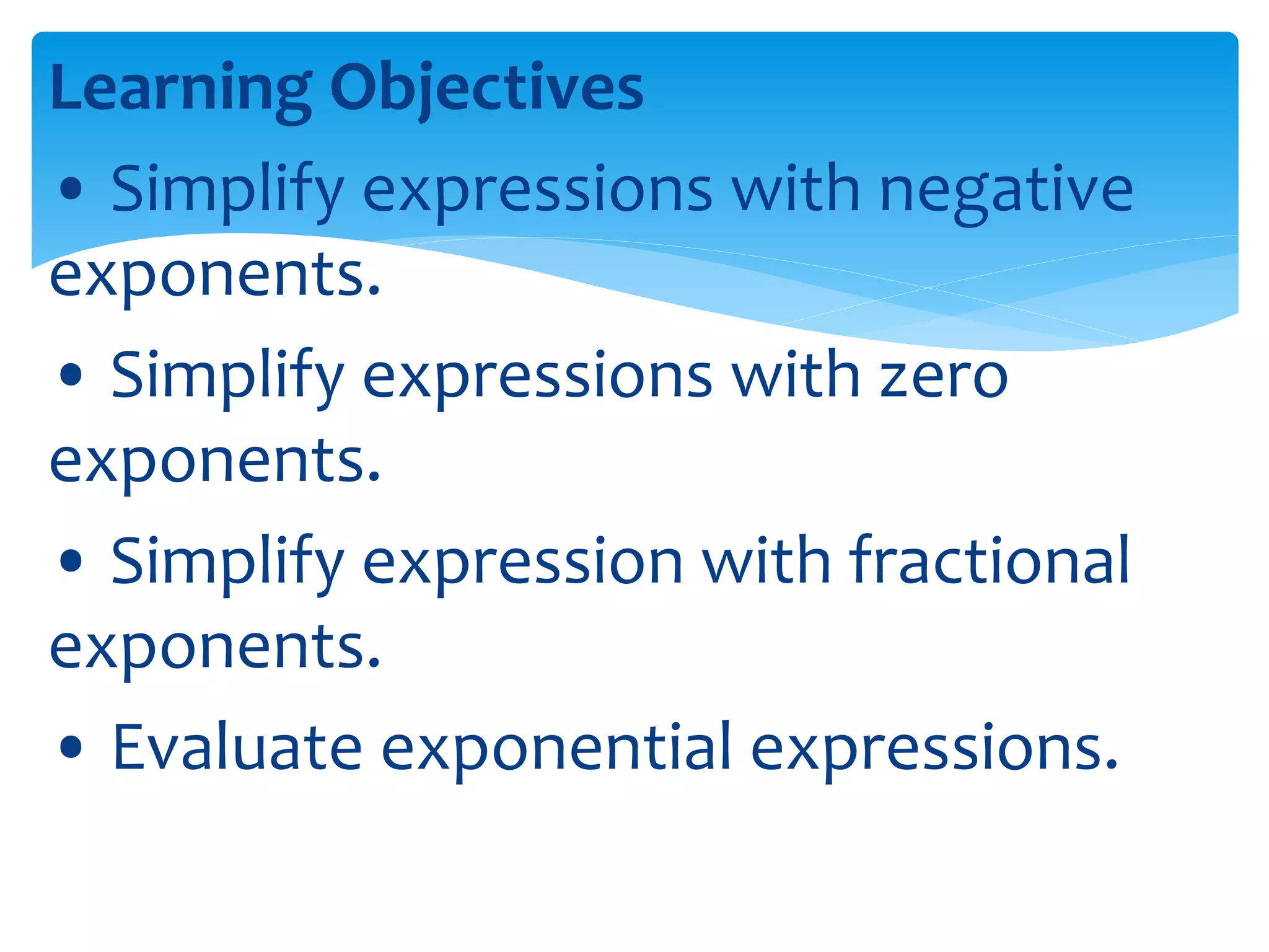 Zero, negative, and fractional exponents | PPTX